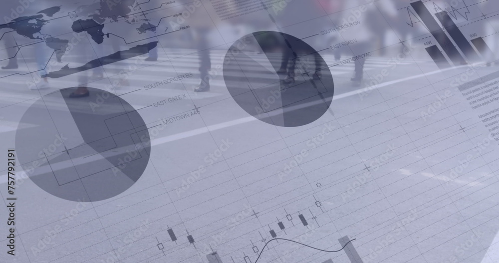 Silhouettes of people overlay financial charts and graphs Stock Photo ...