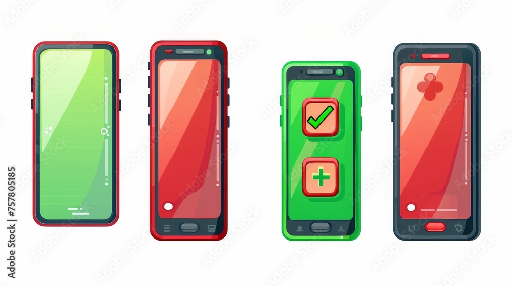 Modern phone icon with red and green screens isolated on white ...
