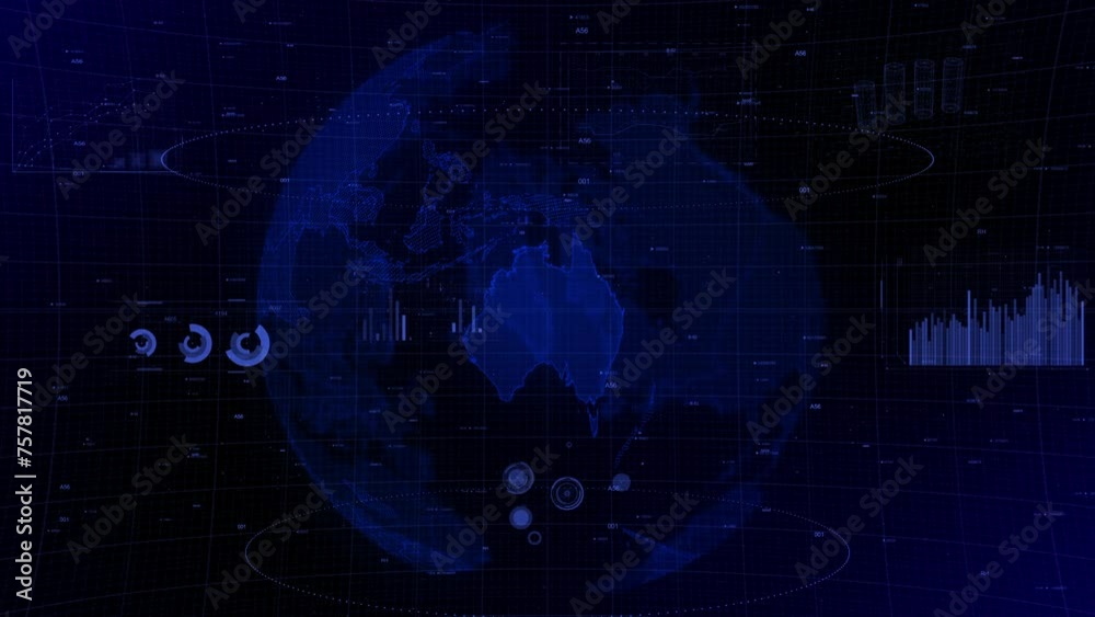 cinematic digital globe rotating video background showcases zooming in ...