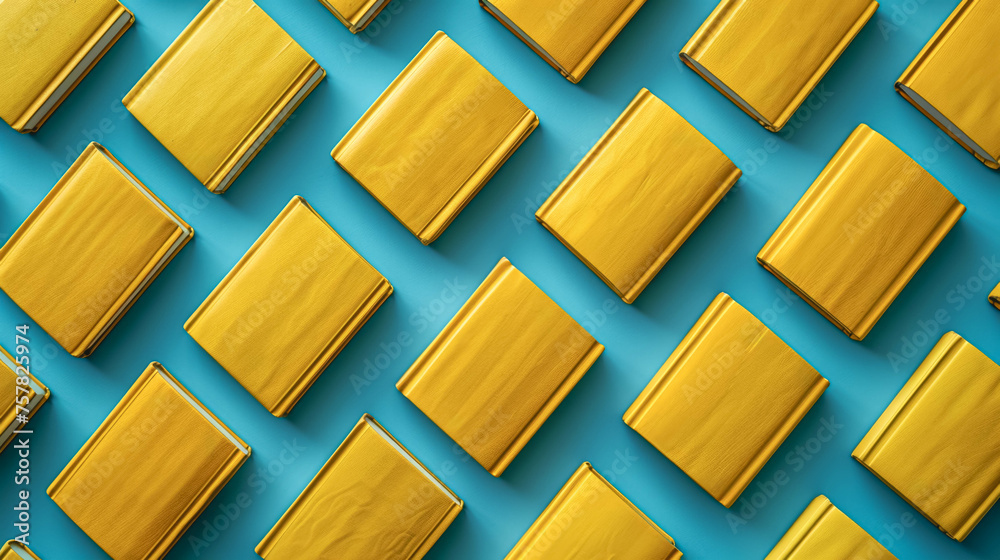 Pattern of yellow books on a blue background. Stock Illustration ...