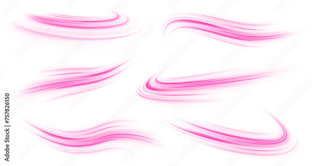 Set of neon speed lines on transparent background PNG. Big data traffic ...