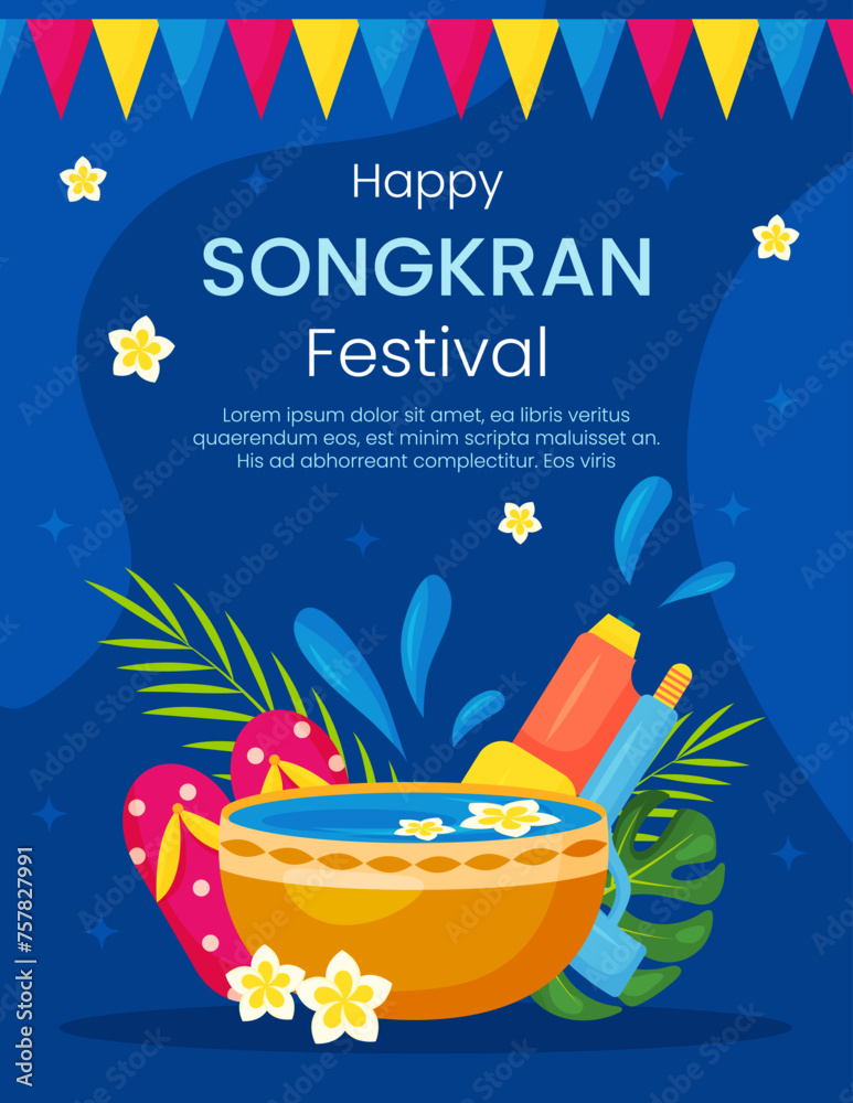 Vector Songkran water festival of Thailand greeting card banner. Gold ...
