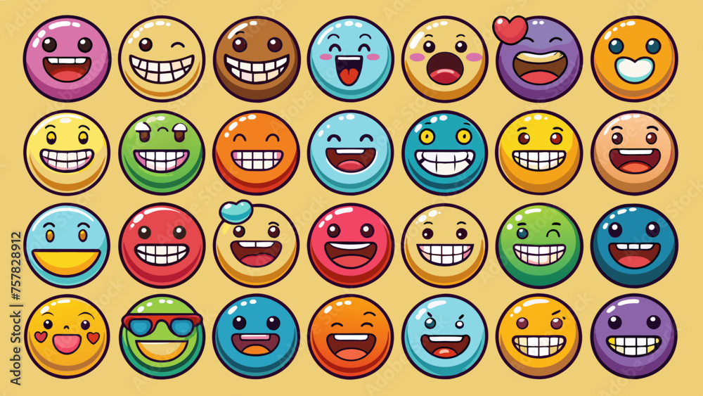 Set of Cute Smiley Icons, Happy Emoticons Collection, Smiling Face ...
