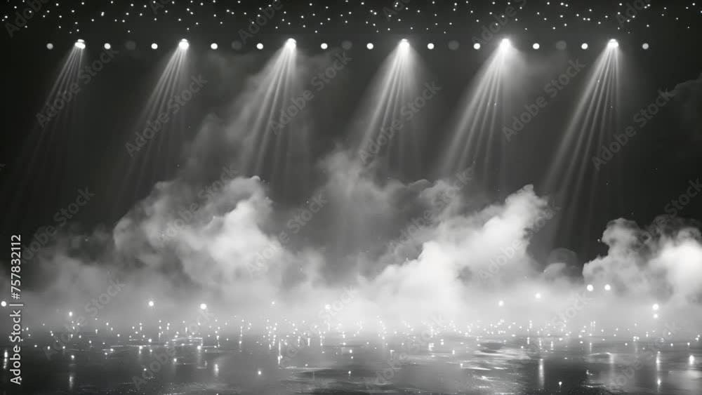 Stage light and smoke on stage with spotlights black and white. Stage ...