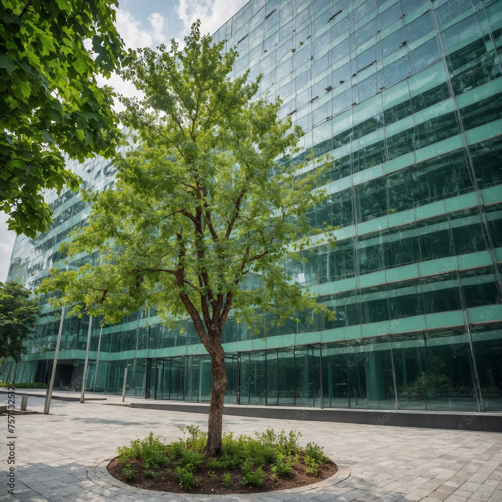 Sustainable green building. Eco-friendly building. Sustainable glass ...