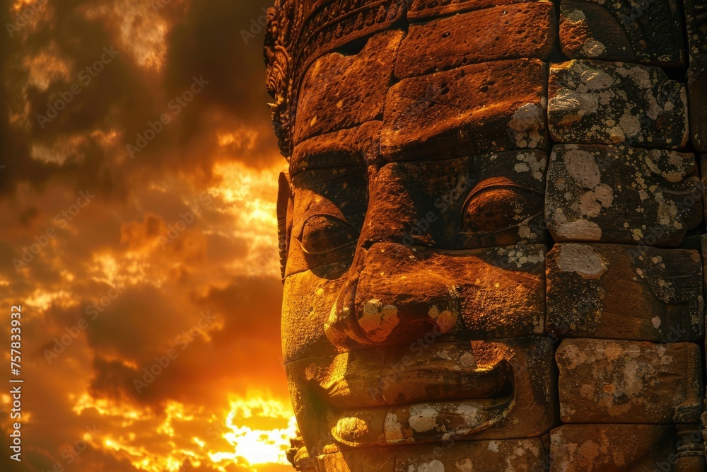 Angkor Thom: Stone Asura Face with Breathtaking Sunset View over the ...
