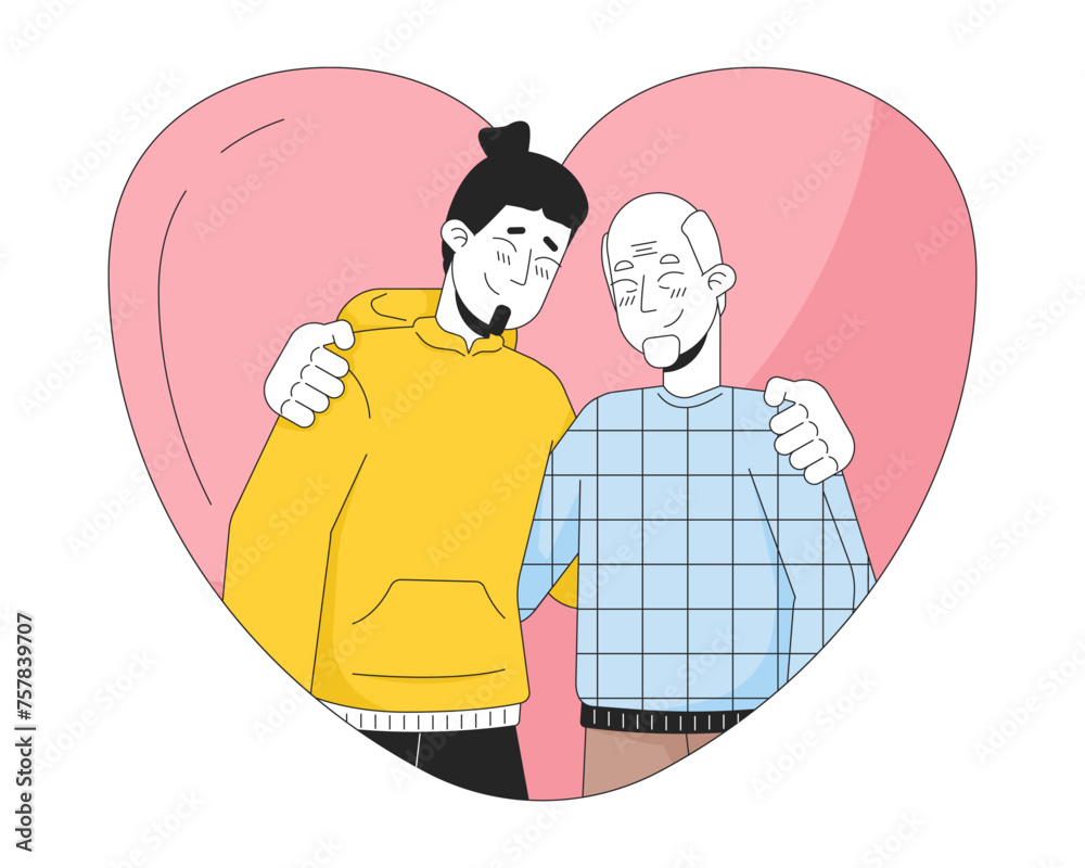 Heart-shaped hug father son older 2D linear cartoon characters ...