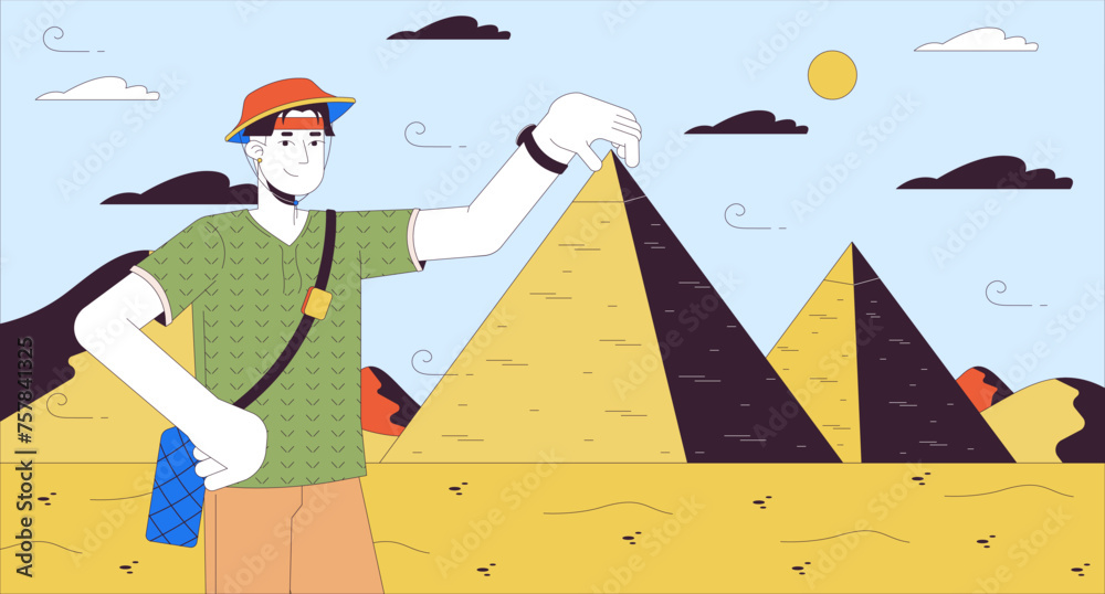 Egypt pyramids sightseeing cartoon flat illustration. Holiday tourist ...