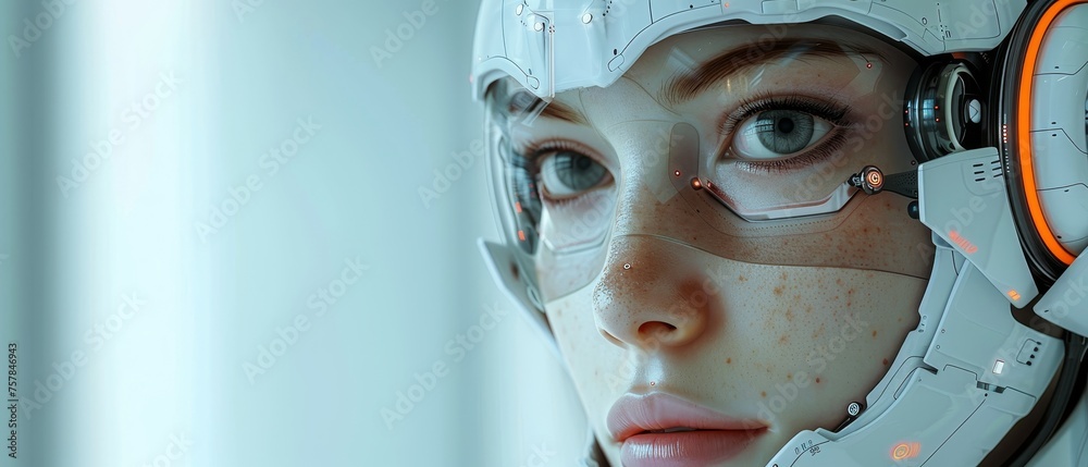 Avatar robot woman chatbot. Circle icon of face of artificial ...