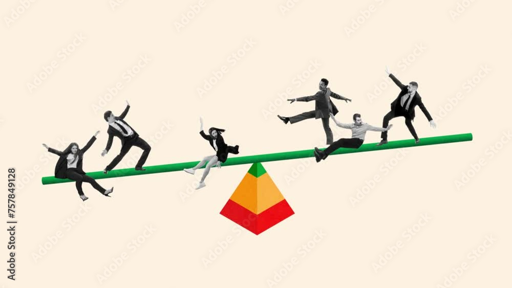 People balancing on seesaw, representing teamwork and balance ...