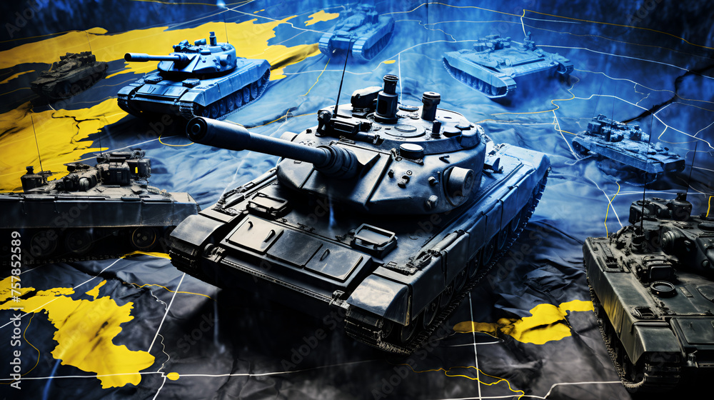 military armored vehicles tank combat strategy with disaster background ...