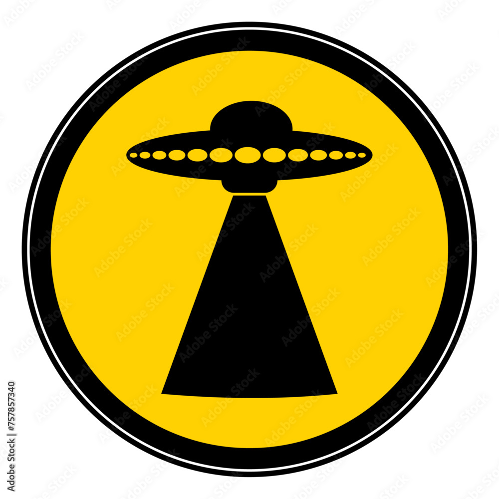 vector yellow round icon with black ufo ship. alien danger sign Stock ...