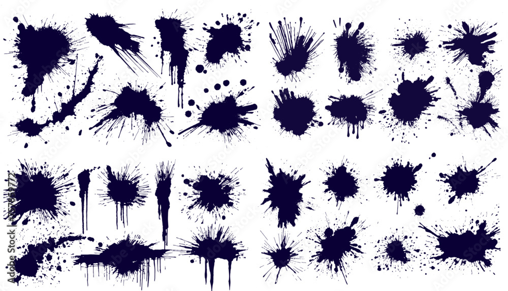 collection of black ink Splatter, black paint, ink brush strokes ...
