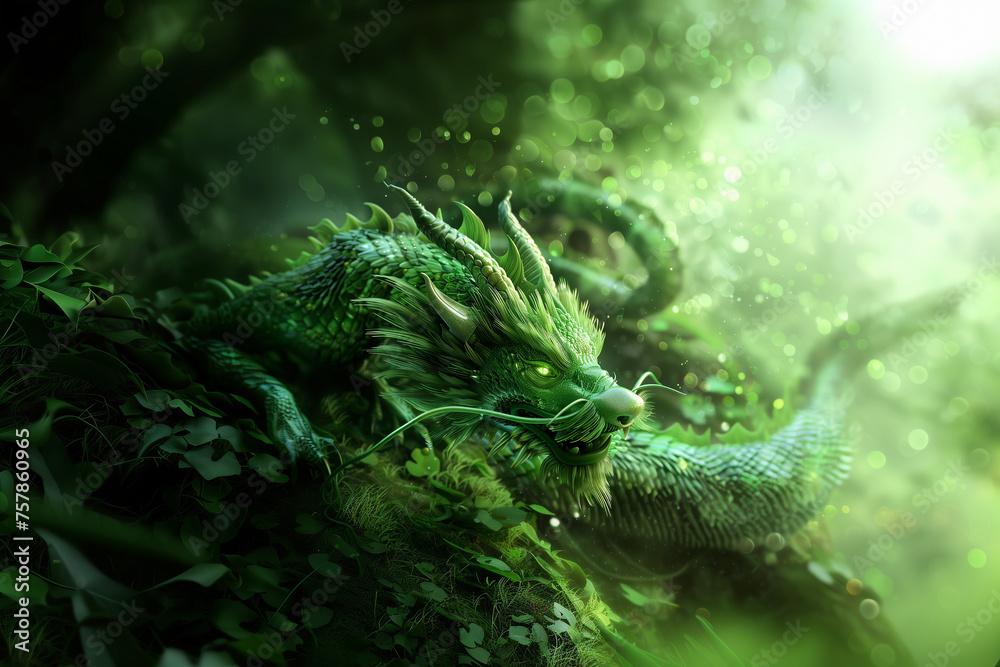big green dragon in the forest, symbol 2024 Stock Illustration | Adobe ...