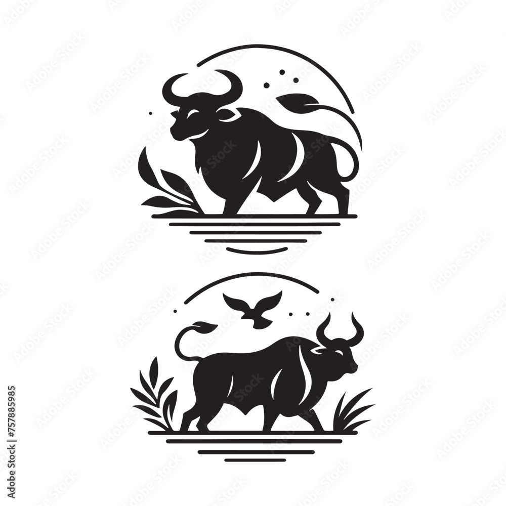 Gaur Silhouette Vectors: Majestic Wild Bull Designs for Wildlife ...