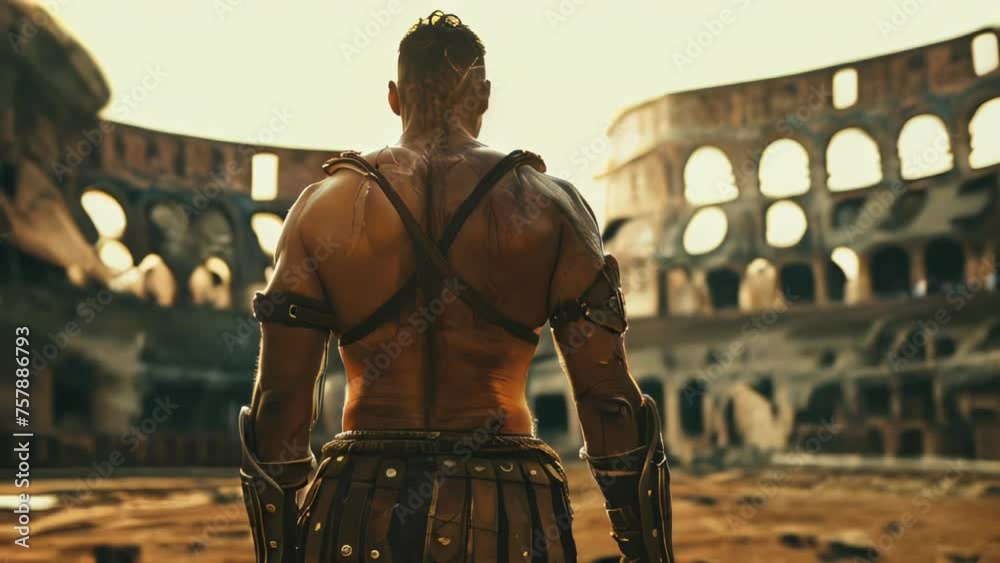 Rome, Italy. Roman amphitheatre. Portrait of a medieval warrior in ...