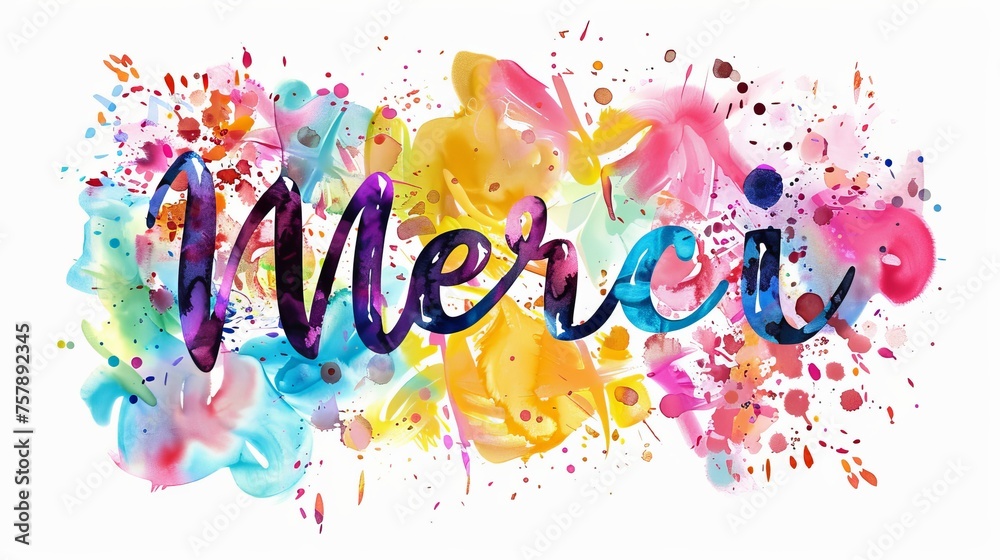 Merci - Thank you in French language. Modern calligraphy lettering text ...