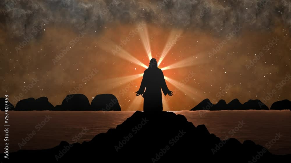 Jesus Standing Top Of The Hill And Glowing Bright Light Appear With ...