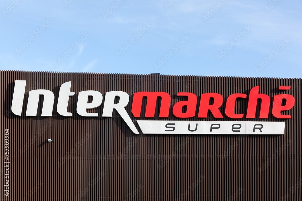 Chatillon, France - February 13, 2024: Intermarche logo on a facade ...