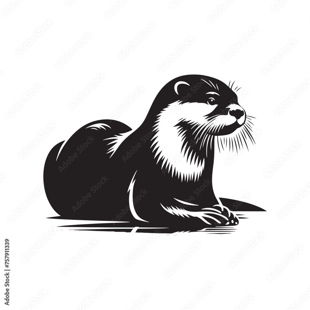 Otter's Glide: A Graceful Otter Vector Silhouette Celebrating Nature's ...