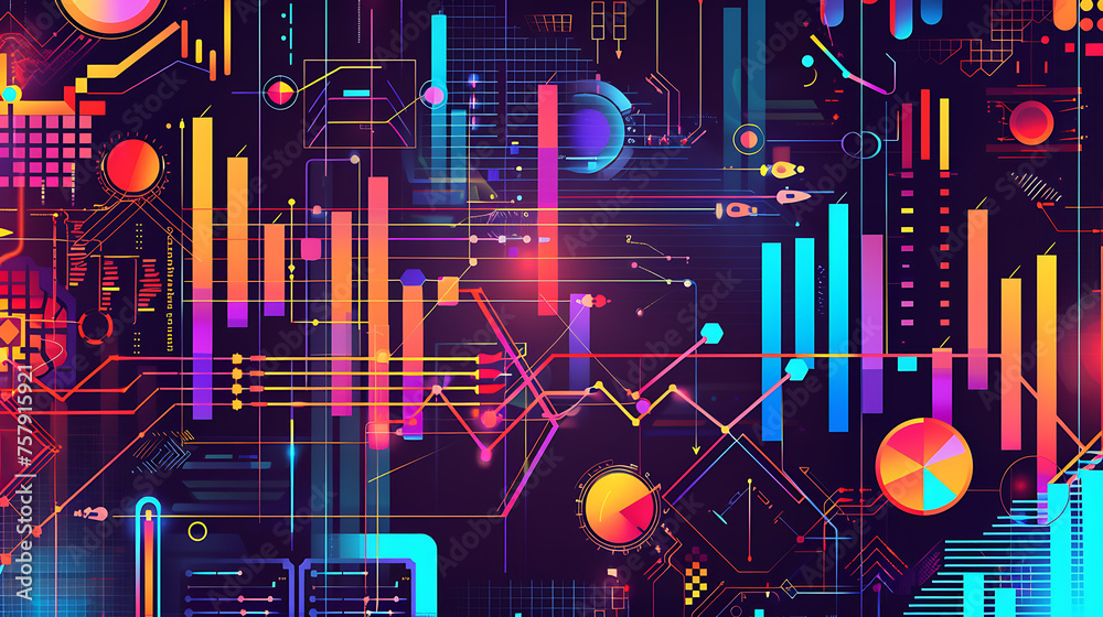 An Abstract Infographic Displaying Various Metrics And Indicators Trending Upwards Surrounded