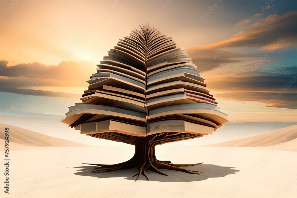 book tree. tree of knowledge. tree of wisdom. ai generated. Stock ...