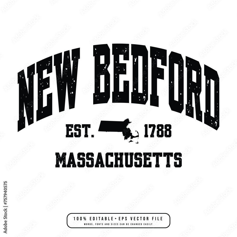 New Bedford text effect vector. Editable college t-shirt design ...