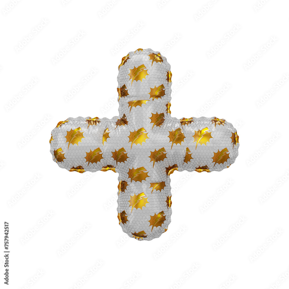 3D inflated balloon Plus Symbol/sign with gold power lightning comic ...