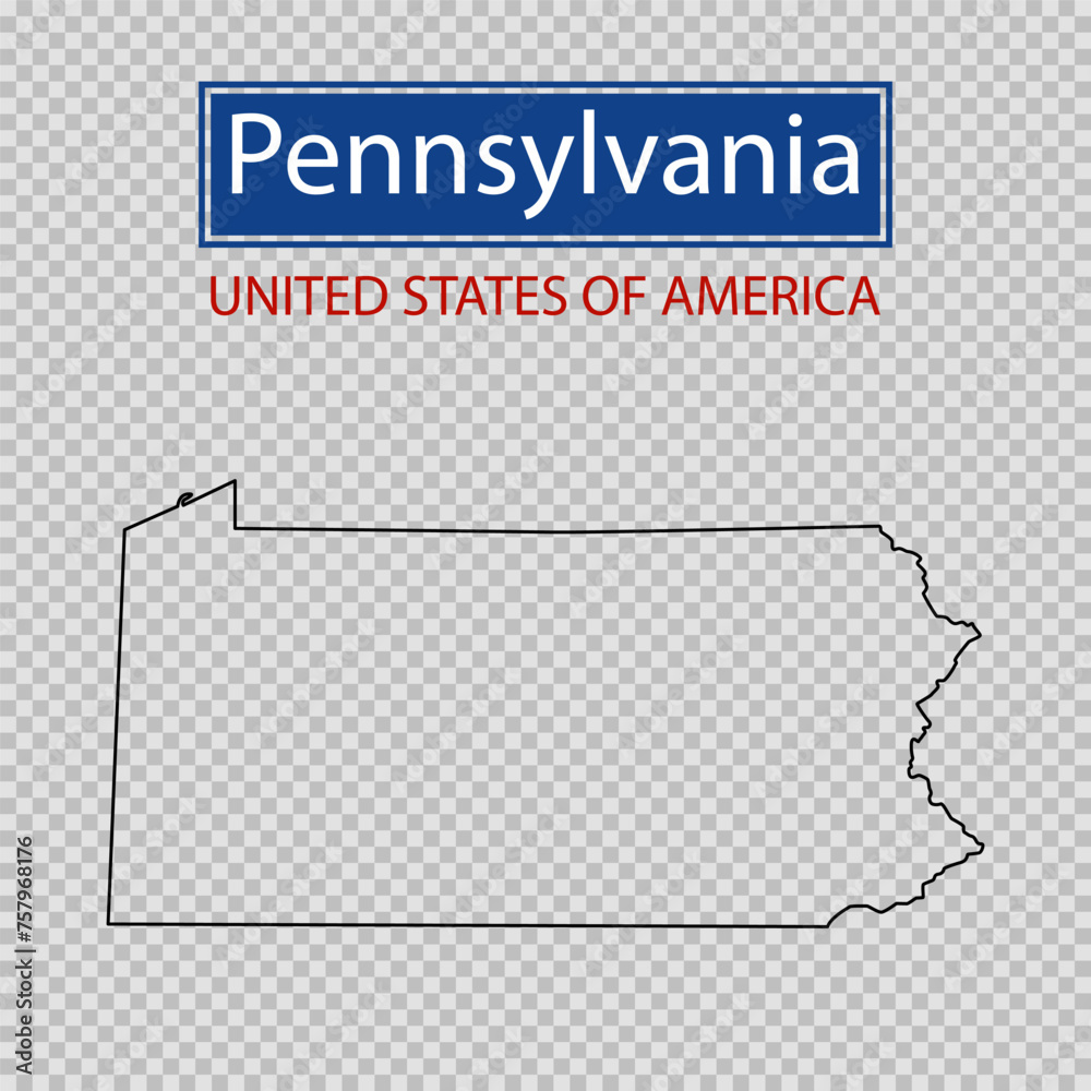 Pennsylvania state outline map on a transparent background, United ...