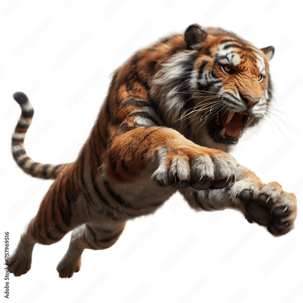 Wild Attacking Tiger PNG: Captivating Graphic of Fearsome Hunter on the ...