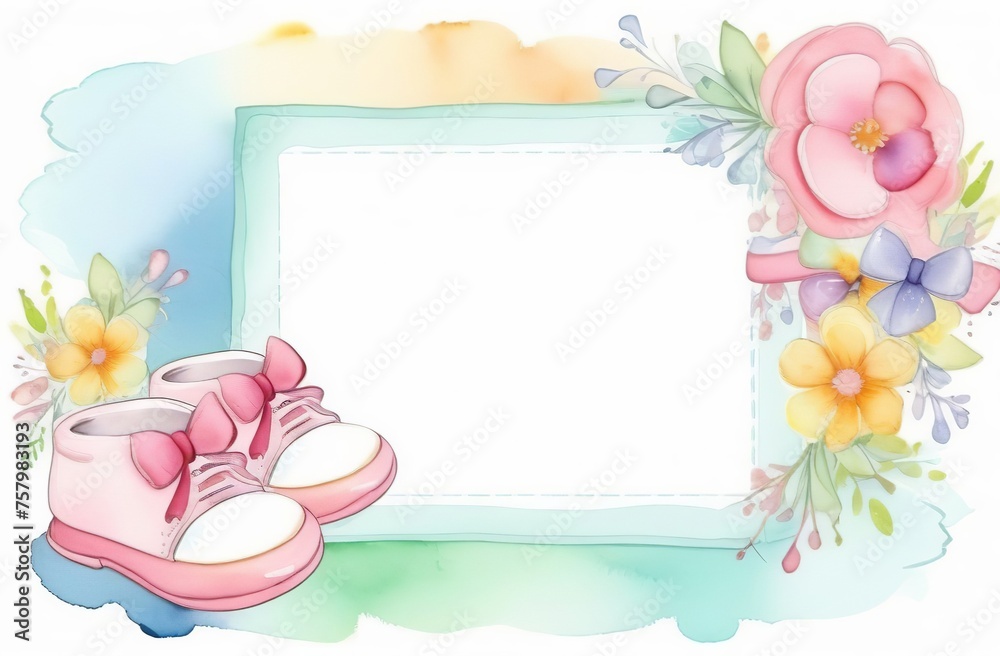 Baby born frame with draw flowers, bow, baby bottle and booties ...