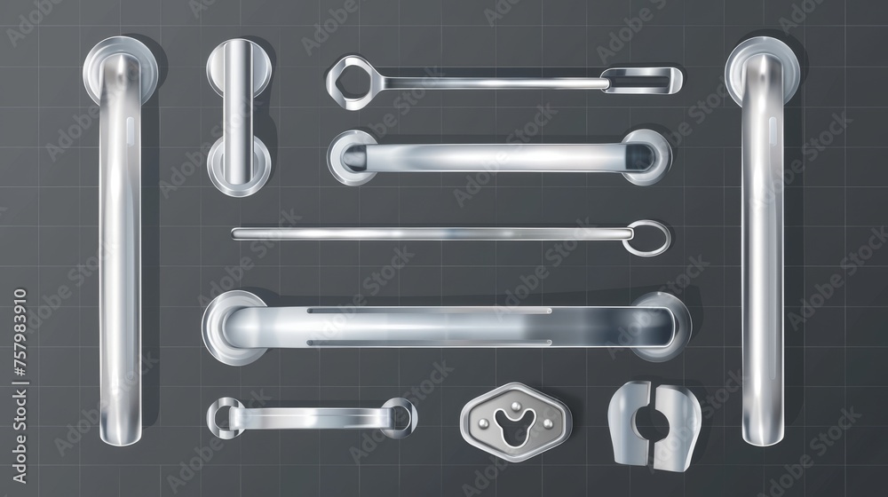 A modern realistic set of modern chrome lever handles in different ...