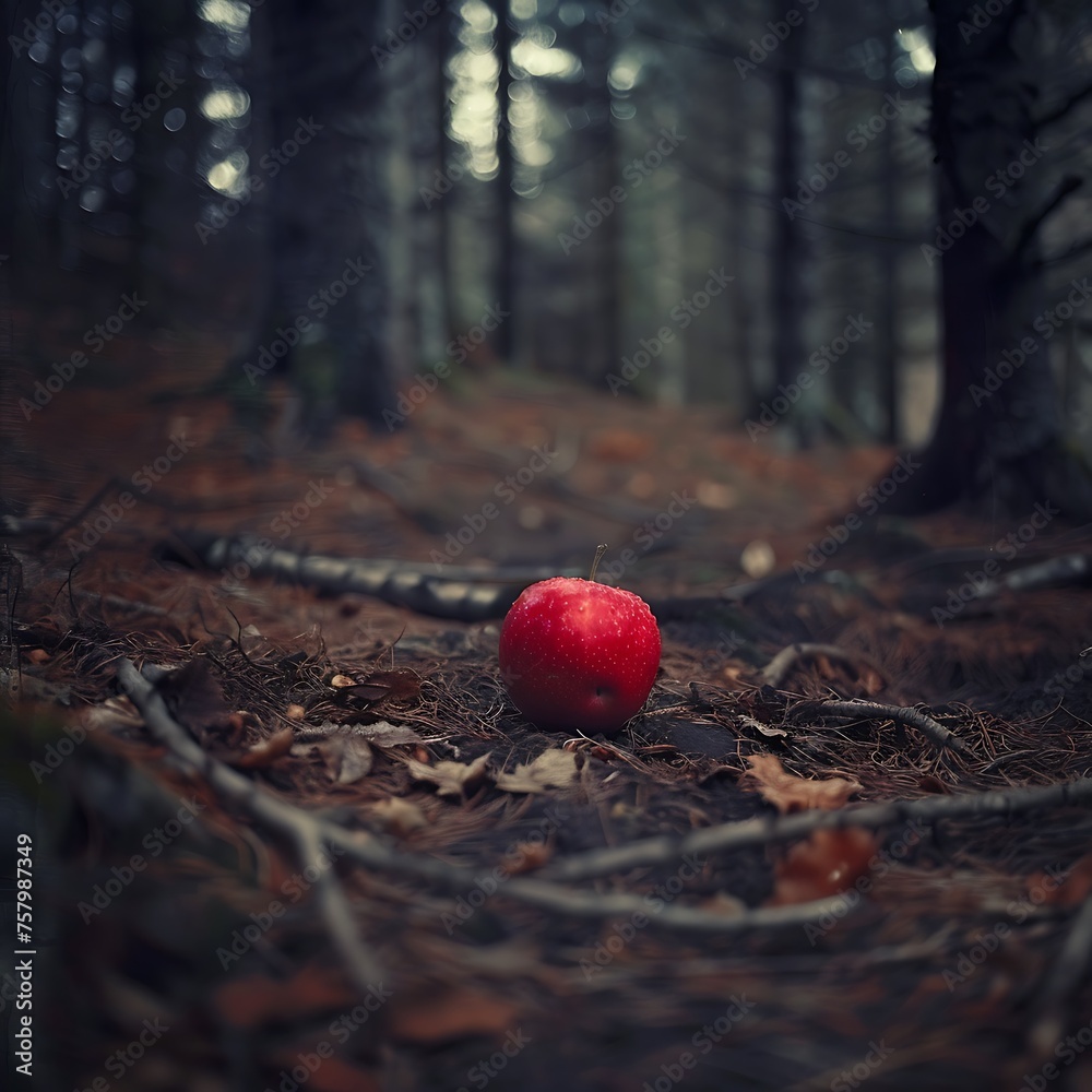 A lone apple lies forgotten on the forest floor, its journey from tree ...