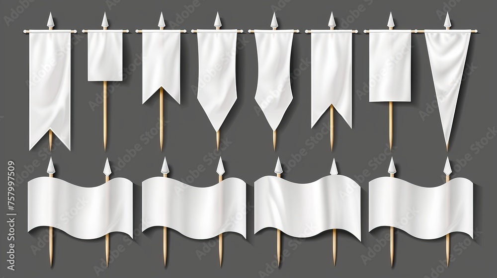 Isolated on transparent background, Toothpick flags, white banners of ...