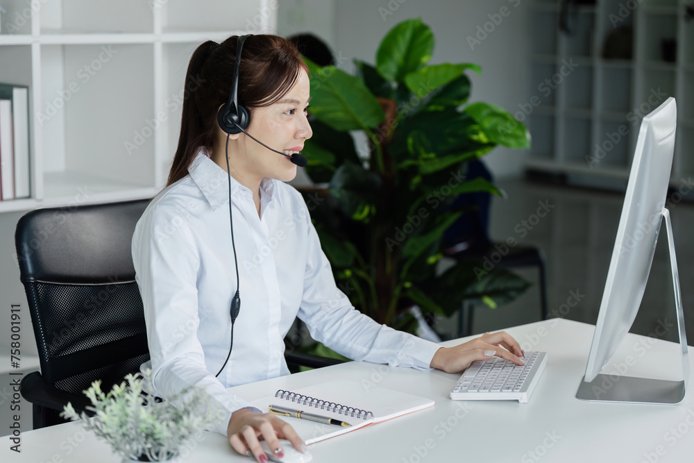 Customer service, woman and happy call center agent giving advice ...