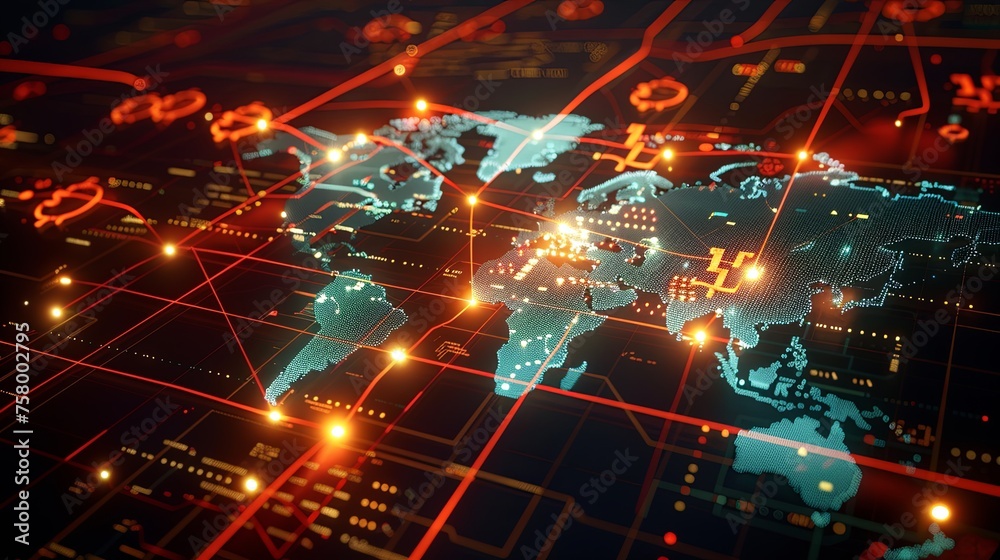 Global Network Connectivity and Data Exchange Digital world map ...
