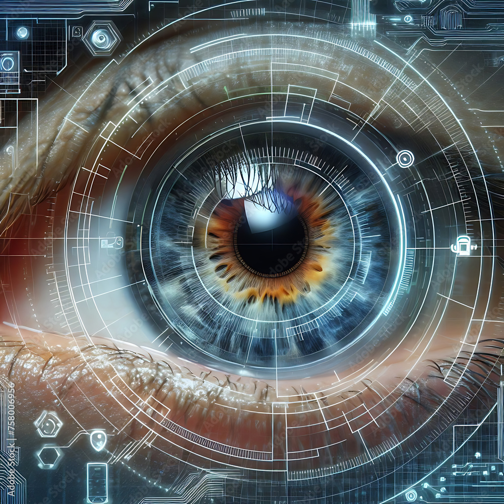Futuristic Biometric Identification: A Detailed Human Eye Surrounded by ...