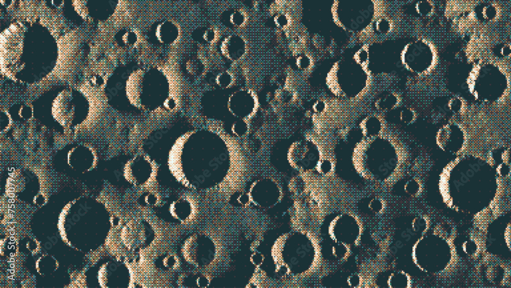 Pixelated moon background with many meteorite impact craters and ...
