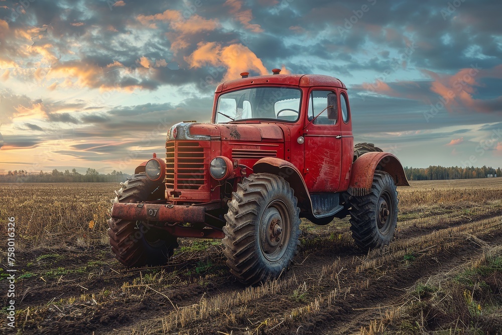 Classic red tractor sits in a field, evoking nostalgia and the history ...