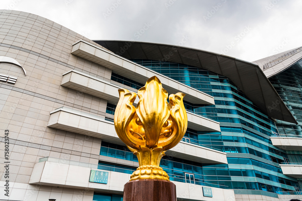Hong Kong - July 22, 2019: Golden Bauhinia Square in Hong Kong. Golden ...