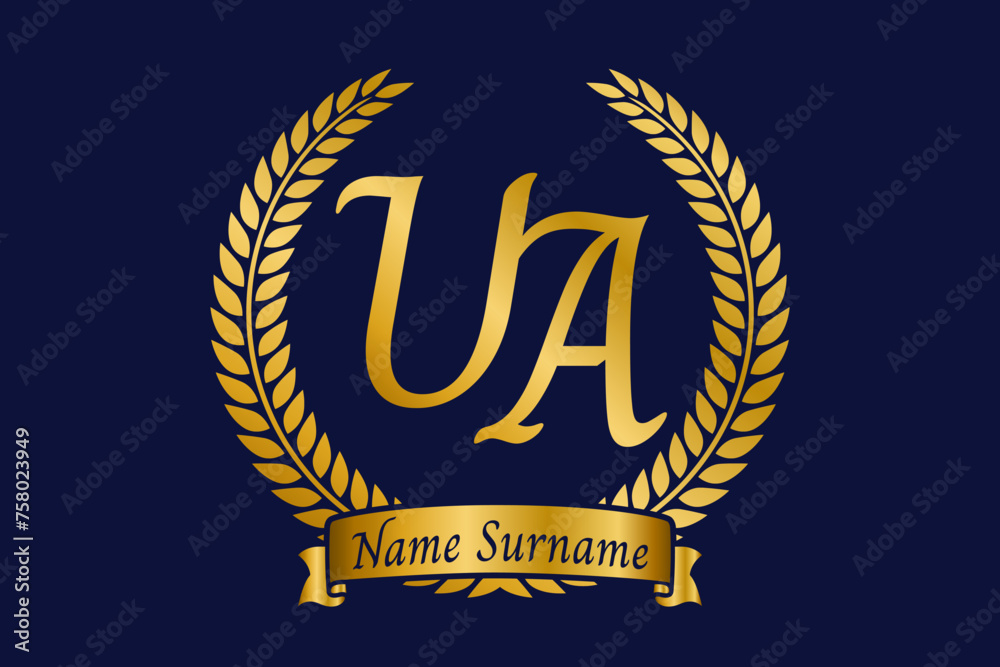 Initial letter U and A, UA monogram logo design with laurel wreath ...