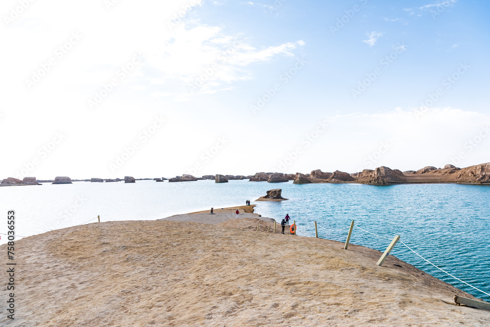 Yadan landform on the water in Wusut, Qinghai Stock Photo | Adobe Stock
