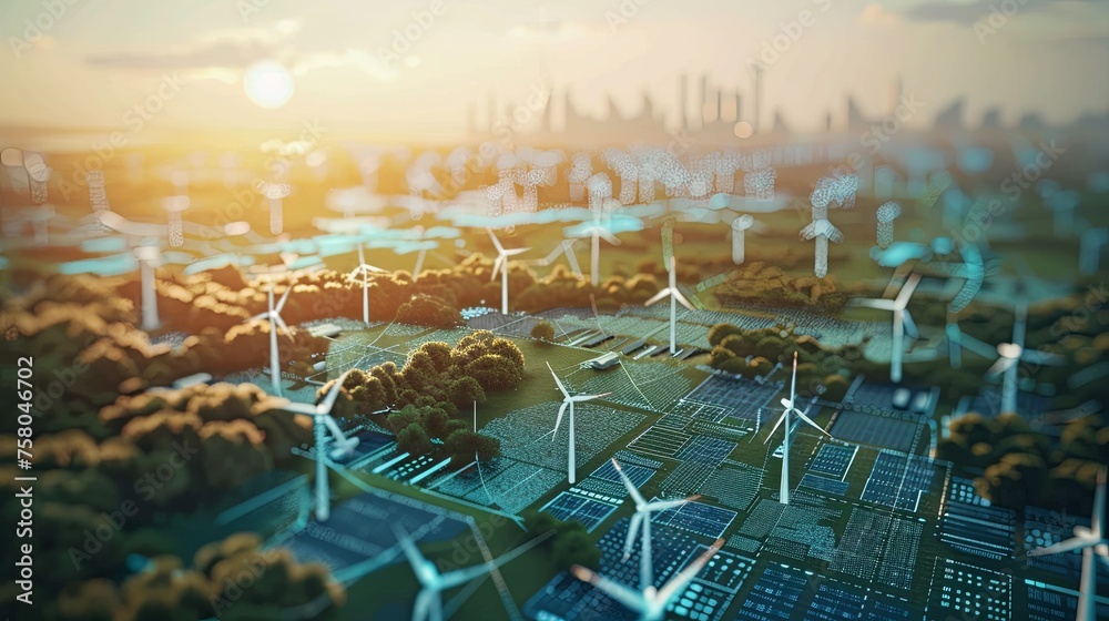 Renewable Energy Landscape with Wind and Solar Power Wind turbines and ...