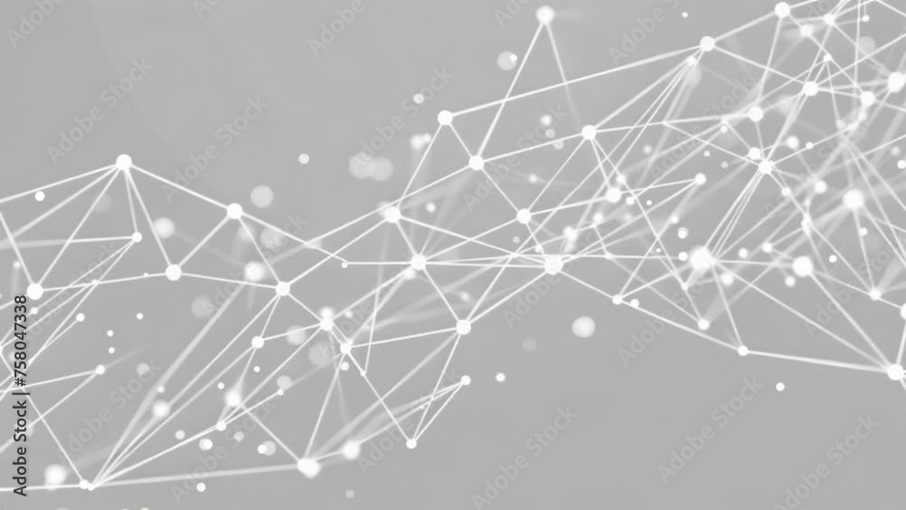 White abstract network connections with nodes and lines on a light gray ...