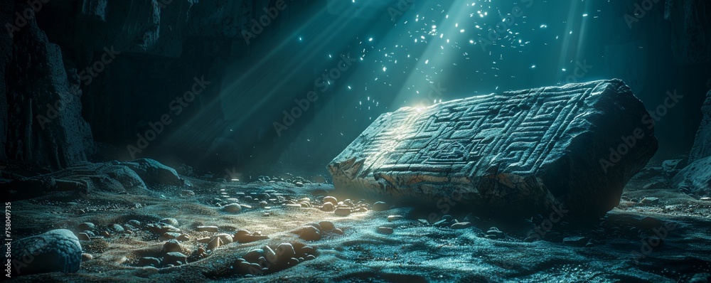Ancient Artefacts Glowing Runes Underwater Stock Photo | Adobe Stock