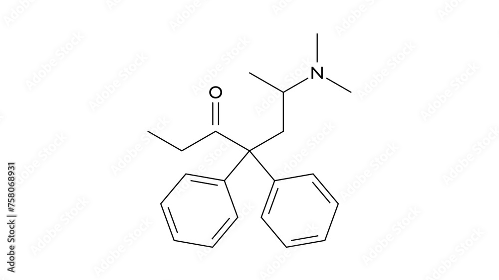 methadone molecule, structural chemical formula, ball-and-stick model ...