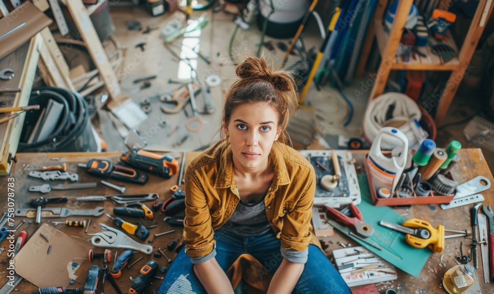 Woman immersed in a DIY project showing off her skills and passion for ...