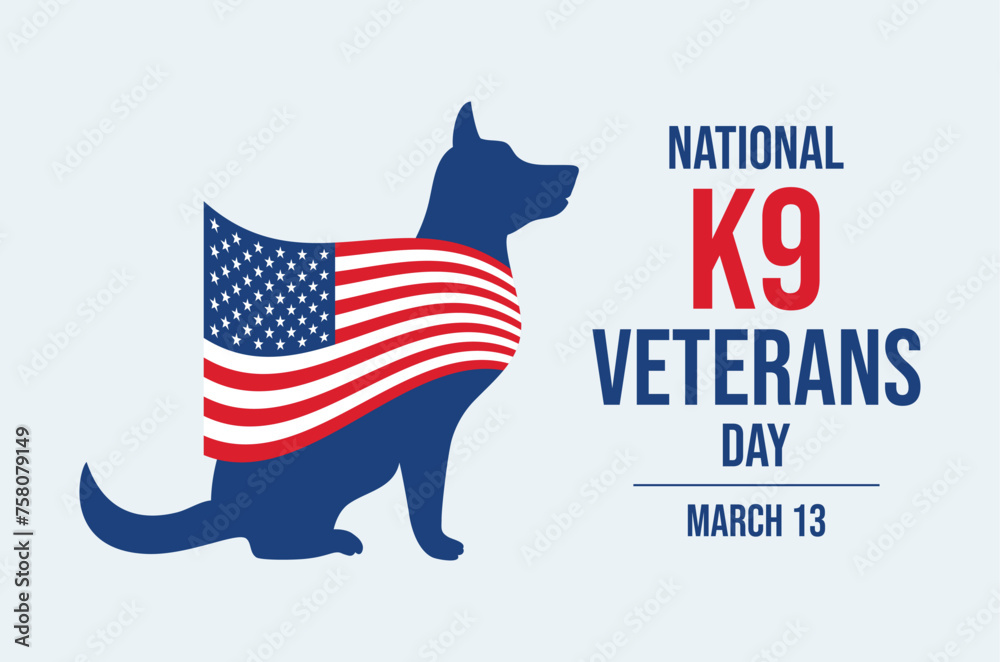 National K9 Veterans Day poster vector illustration. Silhouette of a ...