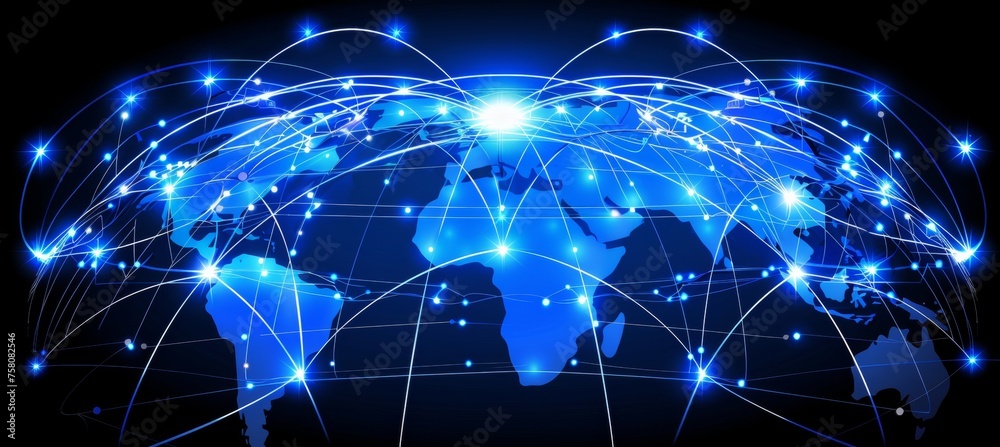 Poster Global network coverage earth embraced by innovative perceptron ...