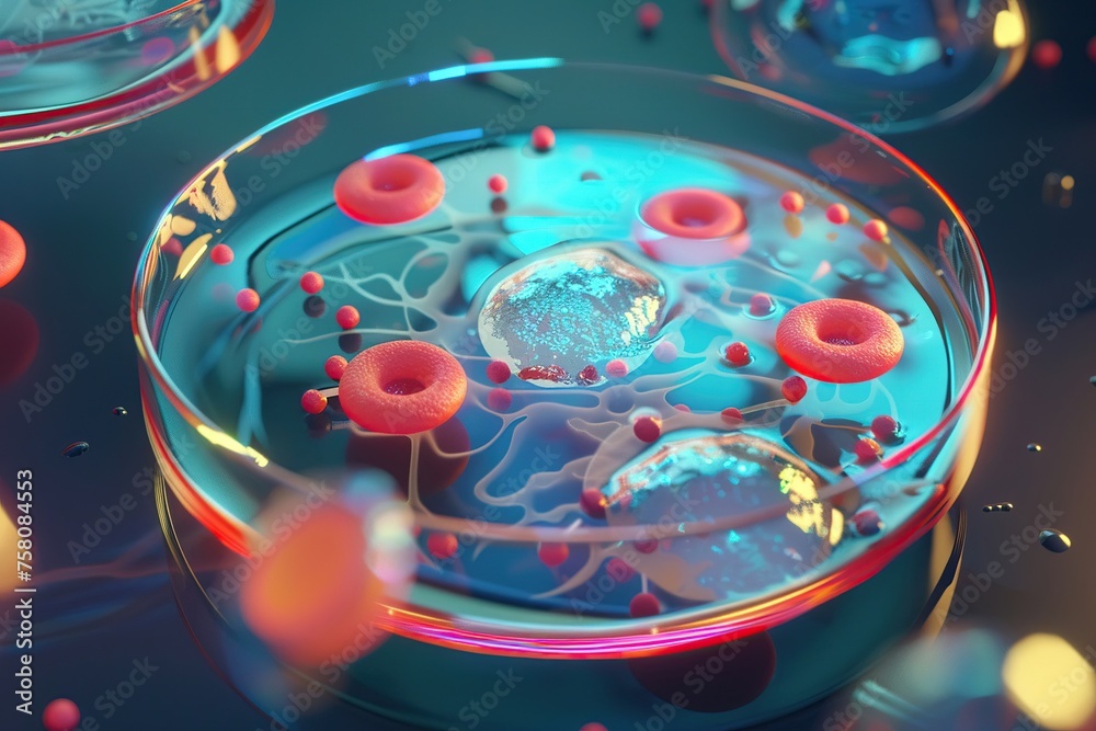 A 3D cartoon petri dish comes to life where animated cells divide and ...